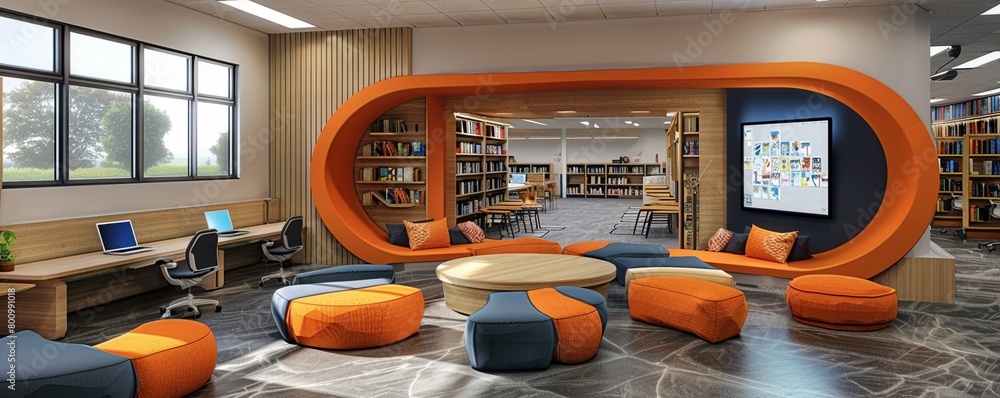 innovative learning space, such as a cozy reading nook with interactive ...