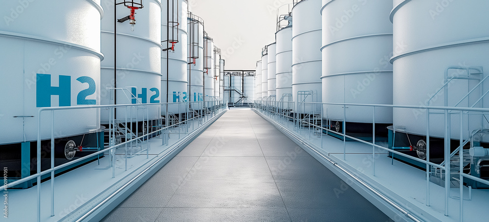 Storage Hydrogen fuel in industrial tanks in green fuel production ...