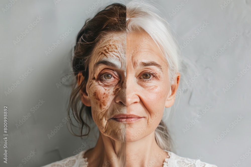 Before after aging skincare contrasts aging beauty and chin split ...