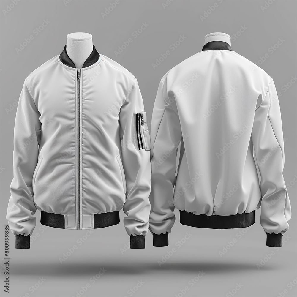 Blank jacket white color in front and back view isolated on white ...