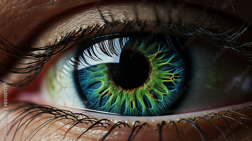 Very macro structure of a human eye. Eyes view with texture and colored ...