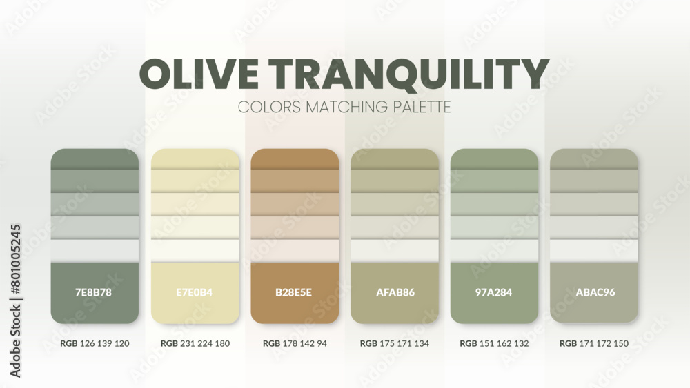 Color palette guide in Olive colour theme collections. Color inspiration or chart with codes ...