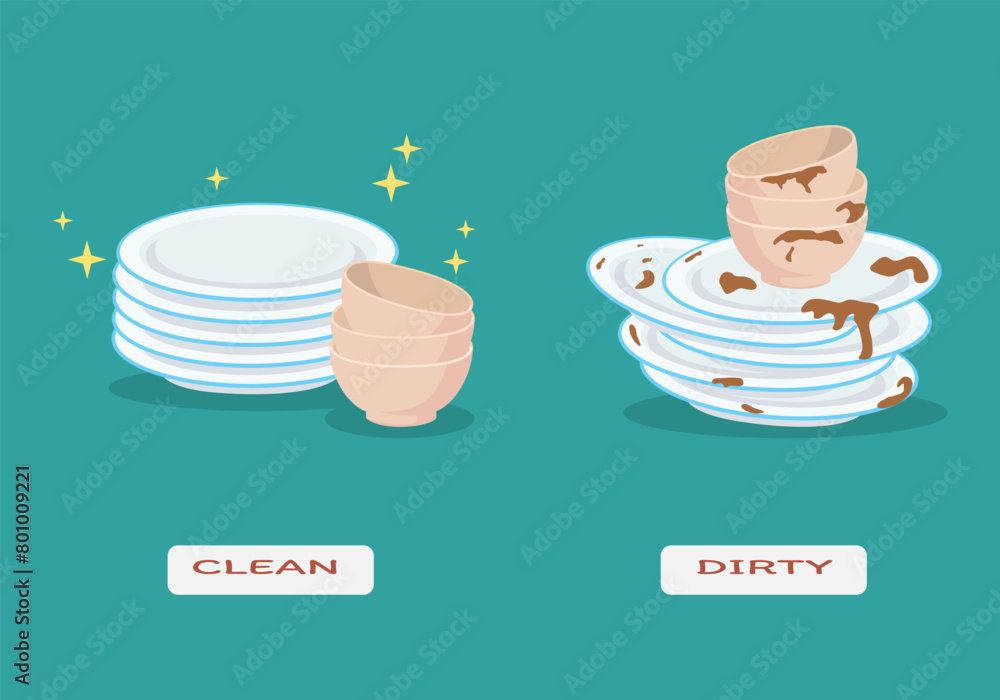 Opposite adjective antonym clean and dirty words illustration of plates ... Opposite adjective antonym clean and dirty words illustration of plates ...