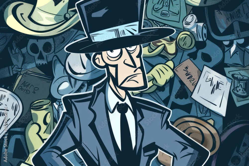 Cartoon cute doodles of a police detective who becomes obsessed with ...