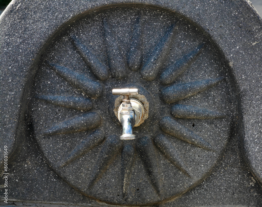 Echoes of Drought. Faucet Art in the Arid Cityscape. No water, concept ...