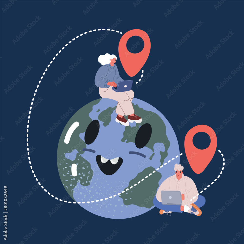 Cartoon vector illustration of Distance learning or working around the ...