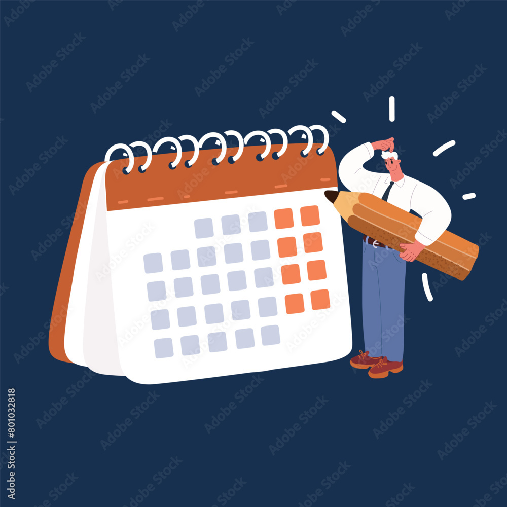 Cartoon vector illustration of man with pencil and calendar. Planning ...