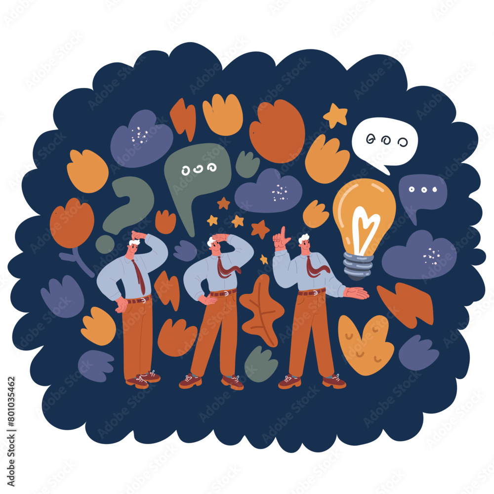 Cartoon vector illustration of Concerned people with question mark ...