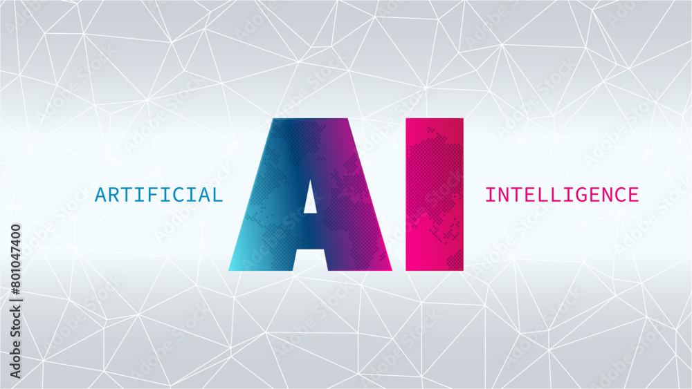 Artificial intelligence. Triangle background. AI symbol with world map ...