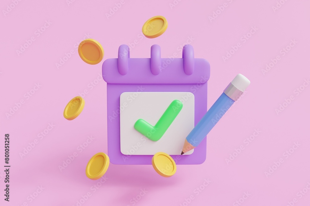 3D render illustration of a memo concept, appointment reminder or ...