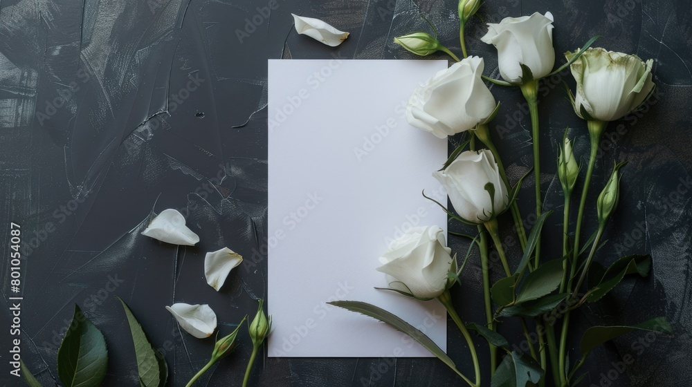 Delicate Condolence Card with Fresh Flowers. Blank White Cardboard ...
