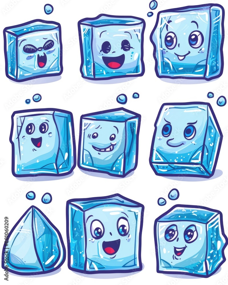 Chilled Out Cartoons: Cute Ice Cube Characters in Retro Doodle Style ...