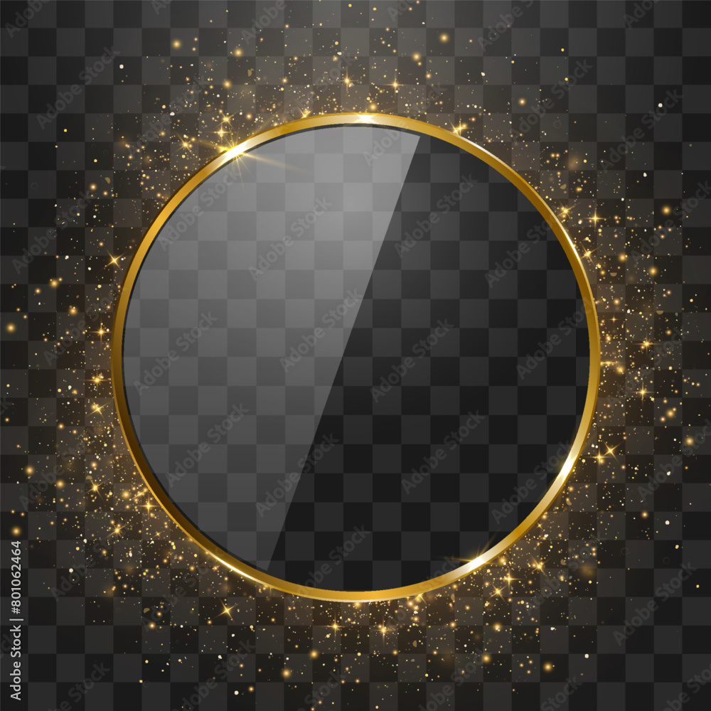 Vector golden frame around glitter particles. Golden frame with ...
