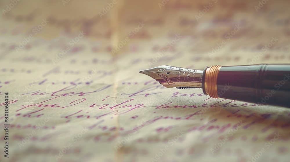 Picture a vintage fountain pen gracefully inscribing delicate script ...
