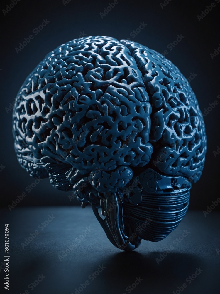 Detailed anatomical model of human brain displayed in profile against ...
