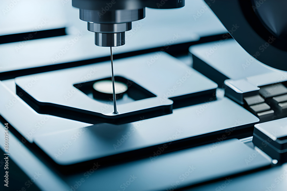 Close-up of Silicon Die are being Extracted from Semiconductor Wafer and Attached to Substrate ...