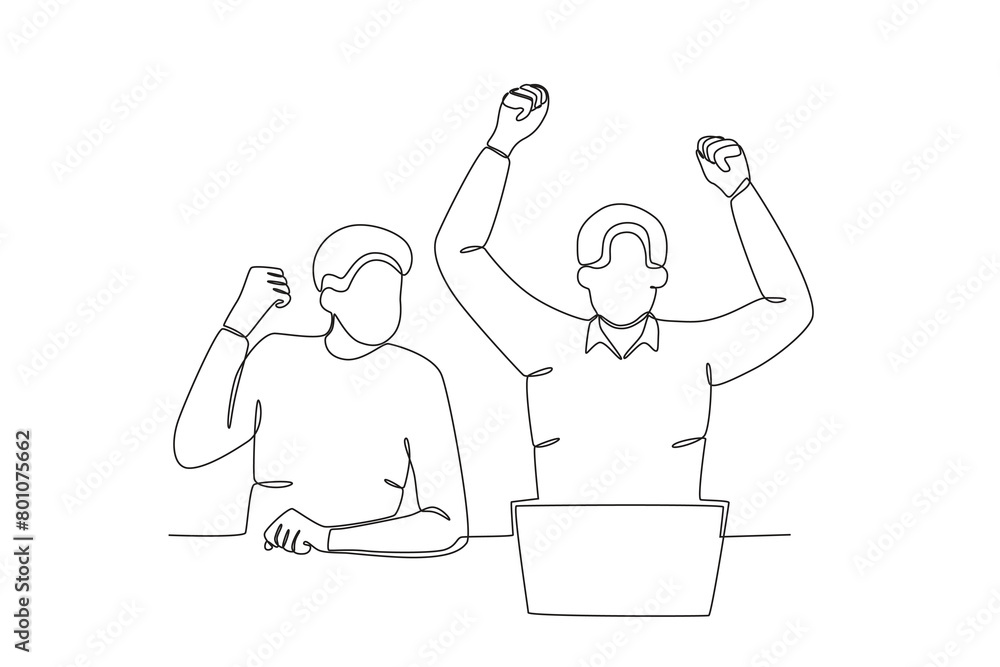 Continuous one line drawing about Colleagues working together and ...