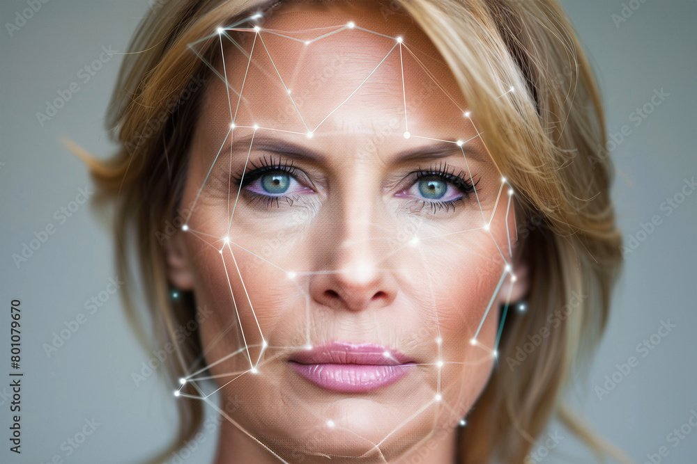 Authentication of a female face by facial recognition, biometric ...