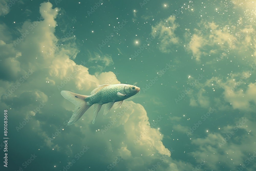 A fish swimming in the sky mockup featuring a fish swimming through the ...