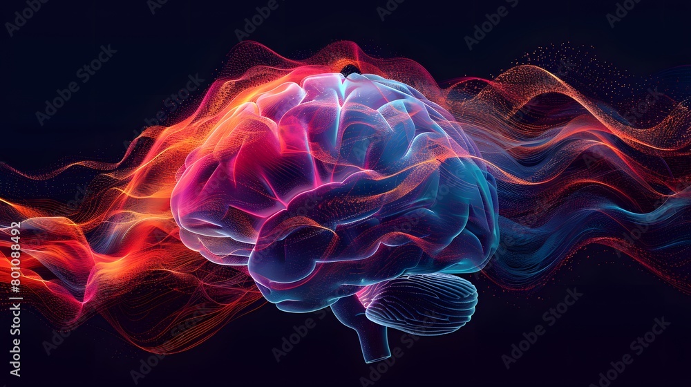 Neon brain structure, Concept art of a human brain exploding with ...