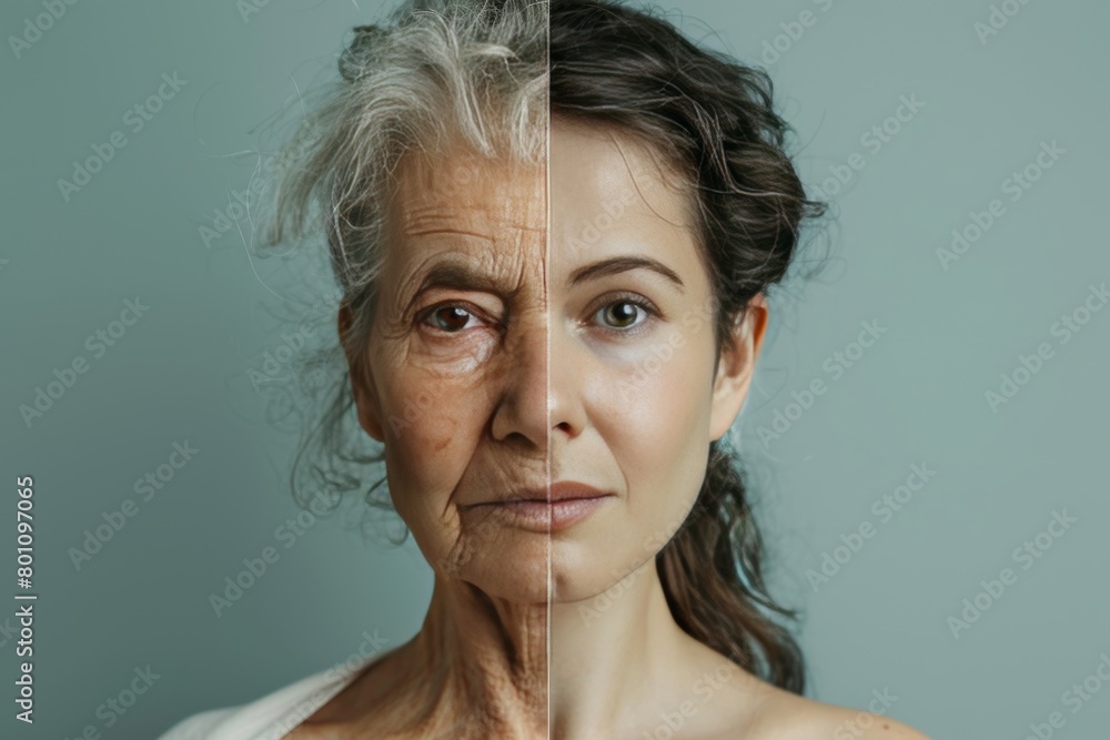 Life transition portraits in aging merge with dual hair color ...