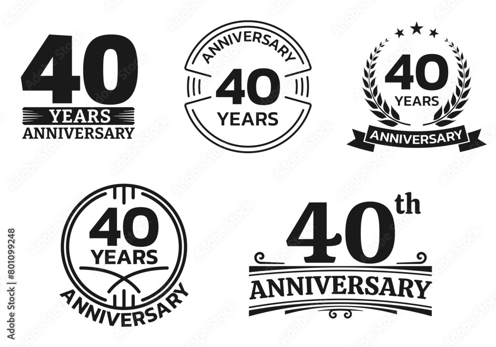 Vetor de 40 years icon or logo set. 40th anniversary celebrating sign ...
