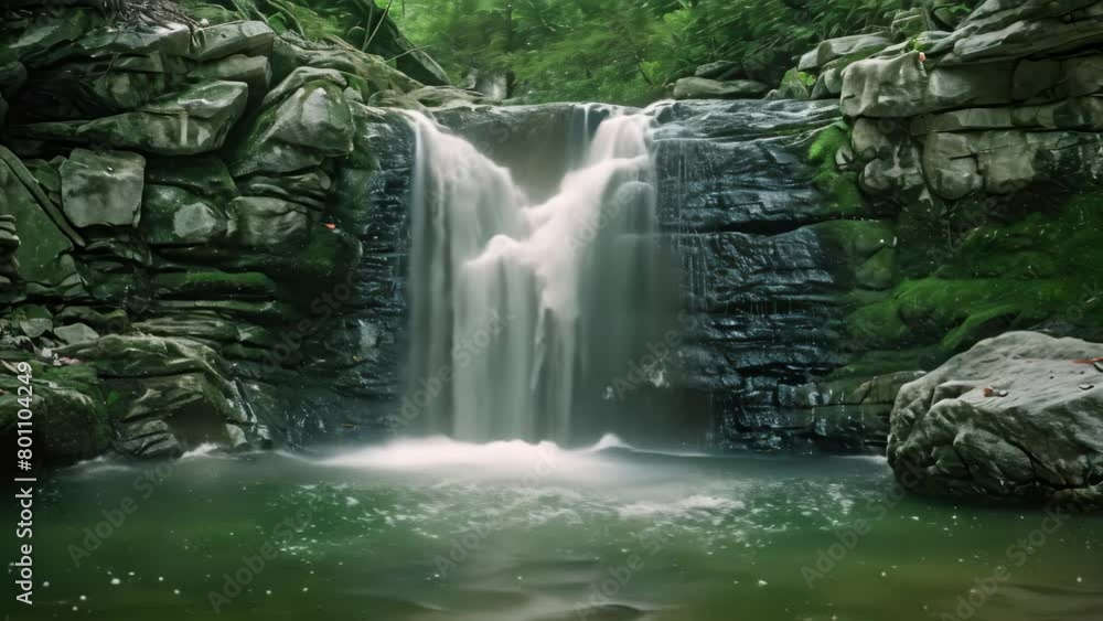 Discover the tranquility of a small waterfall nestled within a dense ...