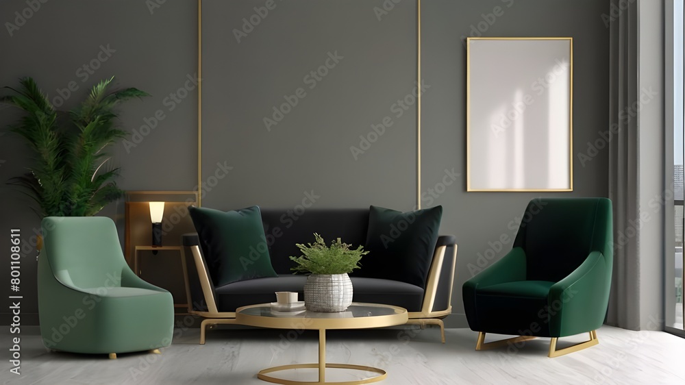 Empty painted wall.Living room furniture and blank background.Bedroom ...