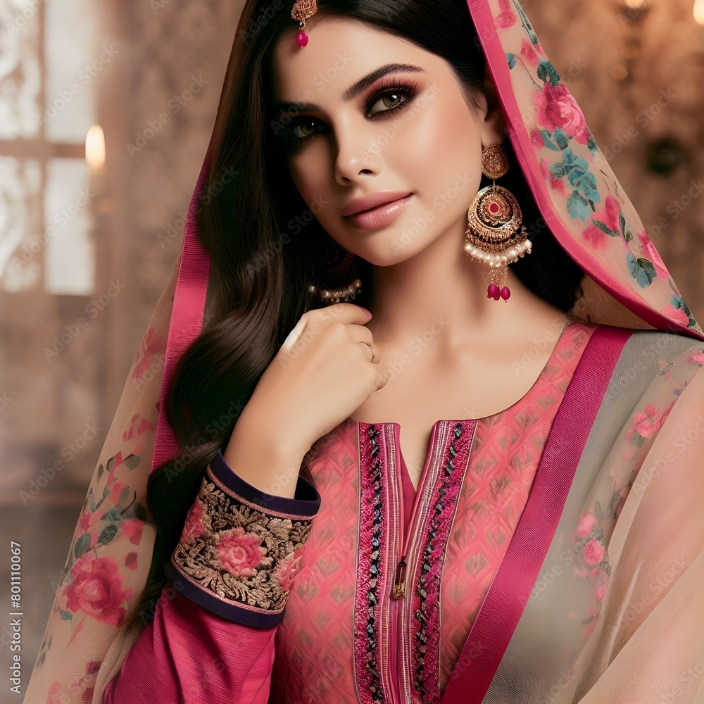Regal Splendor: Stunning Woman Radiating in Traditional Shalwar Kameez ...