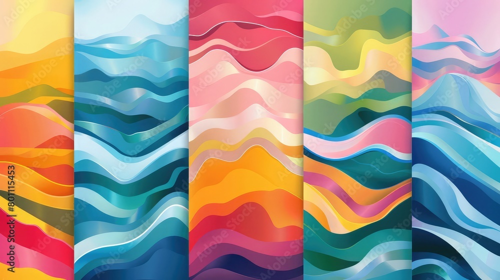 Set of colorful wave posters, illustration For Wallpaper, Banner ...