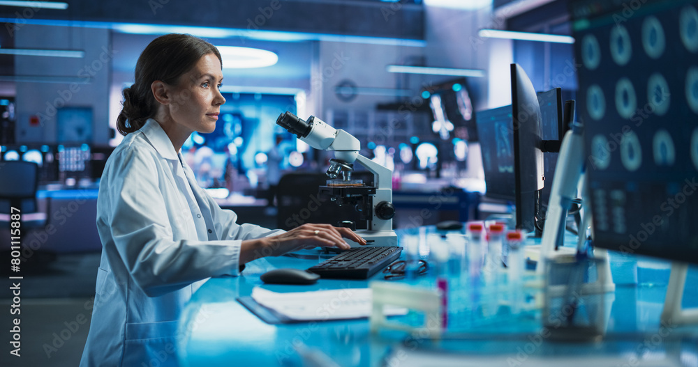 Medicine Development Laboratory: Caucasian Female Scientist Using ...