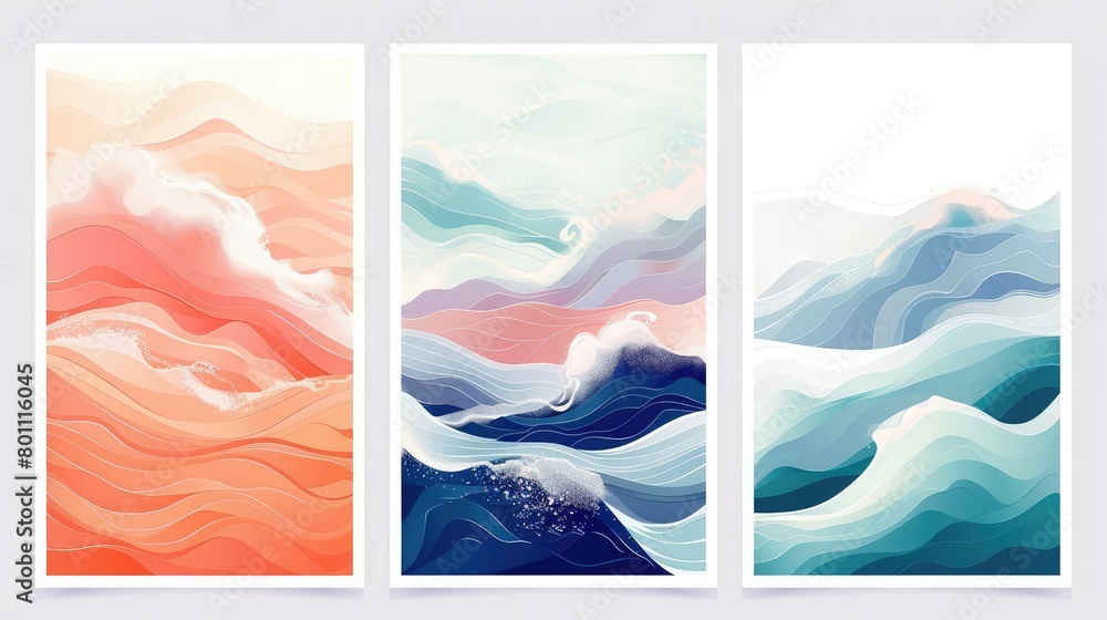 Set of colorful wave posters, illustration For Wallpaper, Banner ...