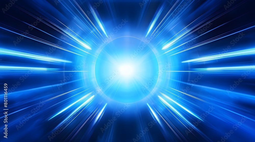 Radial blue light through the tunnel glowing in the darkness for print ...