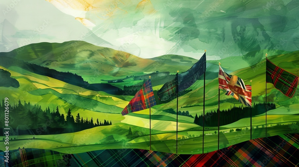 Scottish Highland Games flags, featuring traditional tartan patterns ...