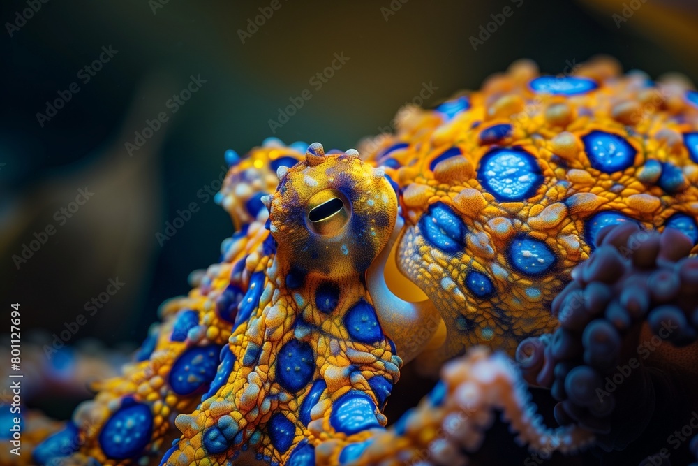 AI-generated illustration of a blue-ringed octopus, a blue and yellow ...