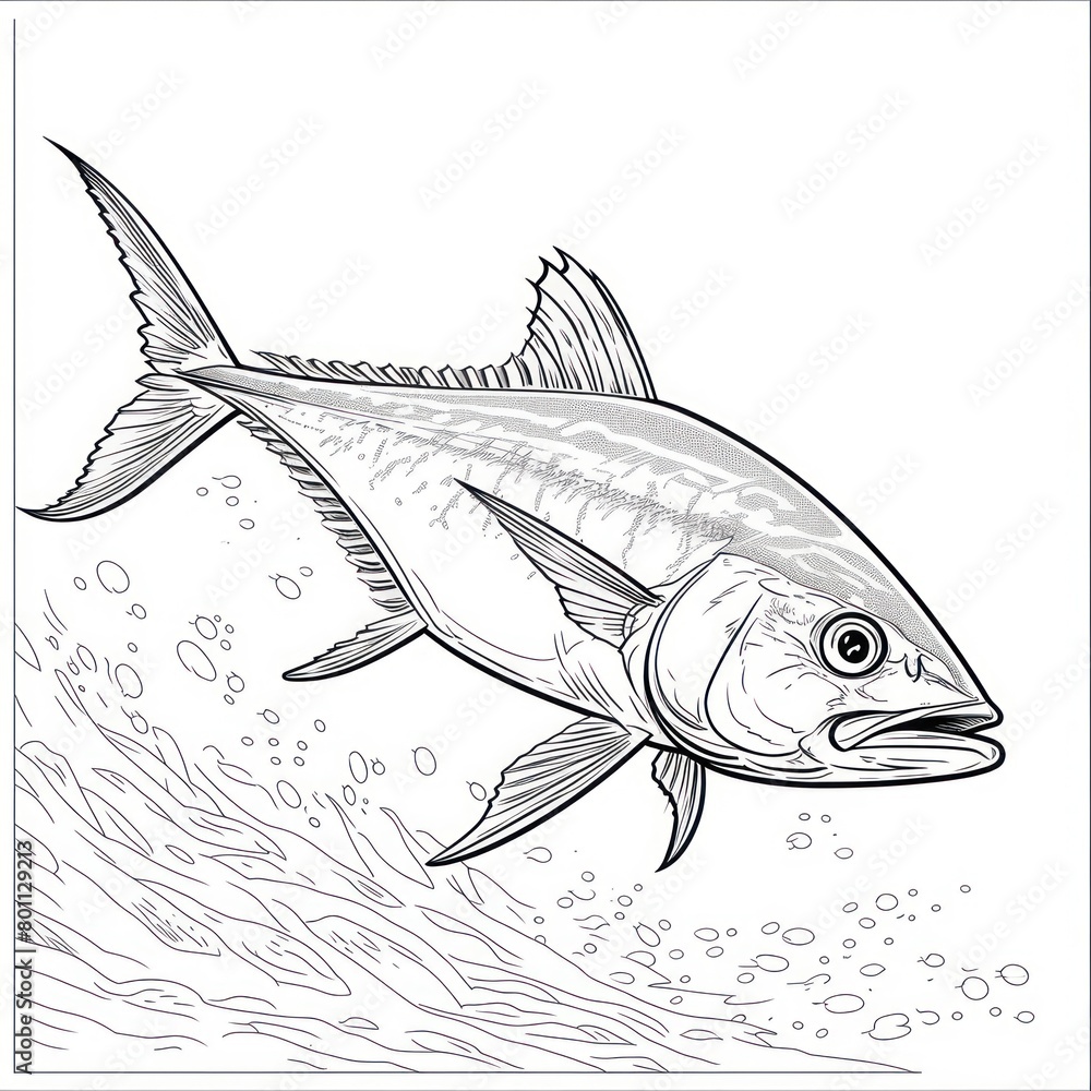 amberjack fish drawing Coloring book page Stock Illustration | Adobe Stock