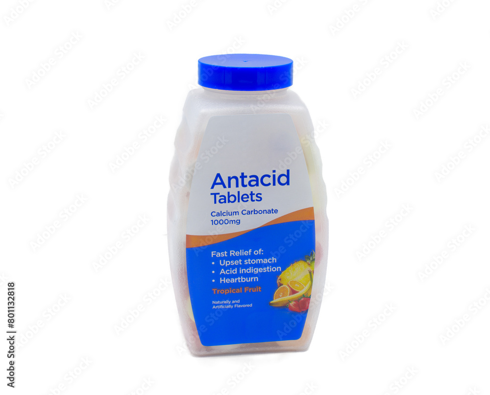 Chewable Antacid tablets for medication, health care concept. Close up ...