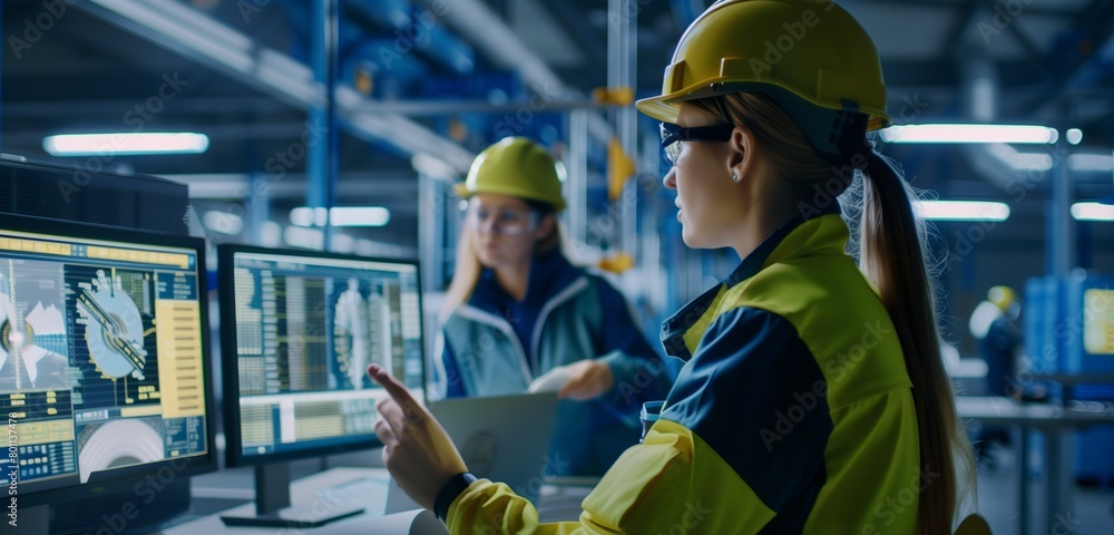 Industry 4.0 Modern Factory: Project Engineer Talks to Female Operator ...
