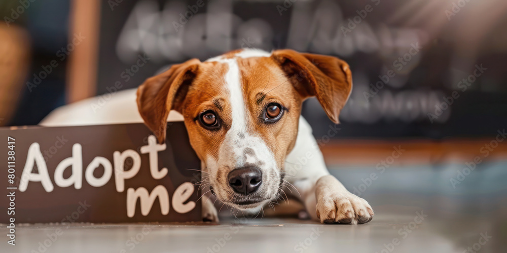 Adopt Me - Heartwarming Dog Adoption Appeal. A soulful dog lies beside ...