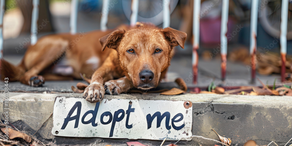 Adopt Me - Heartwarming Dog Adoption Appeal. A soulful dog lies beside ...