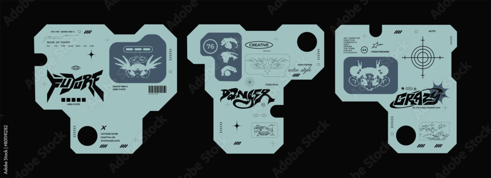 Futuristic y2k technology frame for design business cards. HUD frames ...