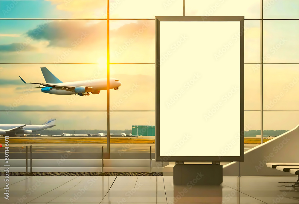 mock up ad frame. airport terminal lounge blank mockup billboard stand ...