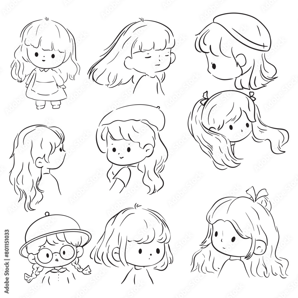 Cute Girls Digital Stamps, Party & Birthday Black and White Clip Art ...