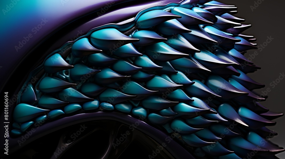 The image shows a close-up of a blue and purple anodized titanium ...