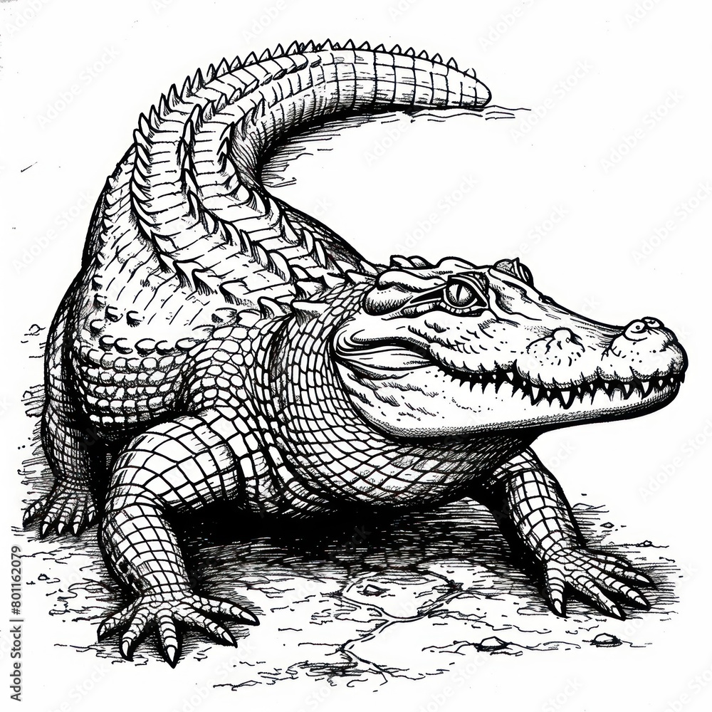 crocodile drawing Coloring book page Stock Illustration | Adobe Stock