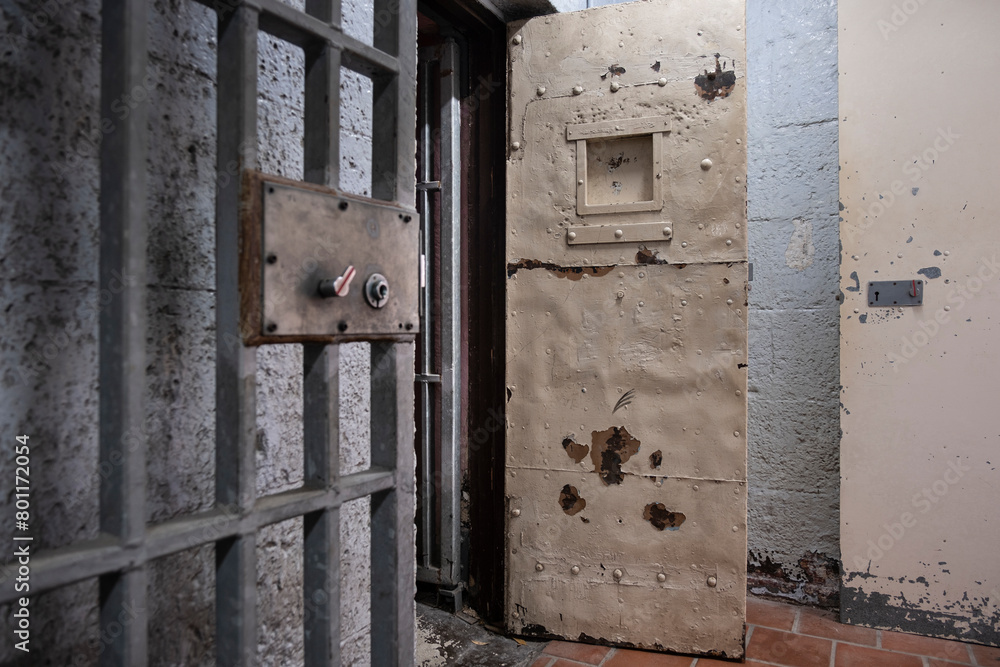 Old Geelong Gaol interior with sturdy barred doors to the various cells ...