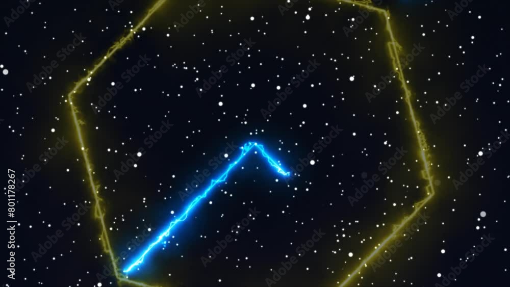 Geometric figure and rays consists of colorful electric energy floating ...