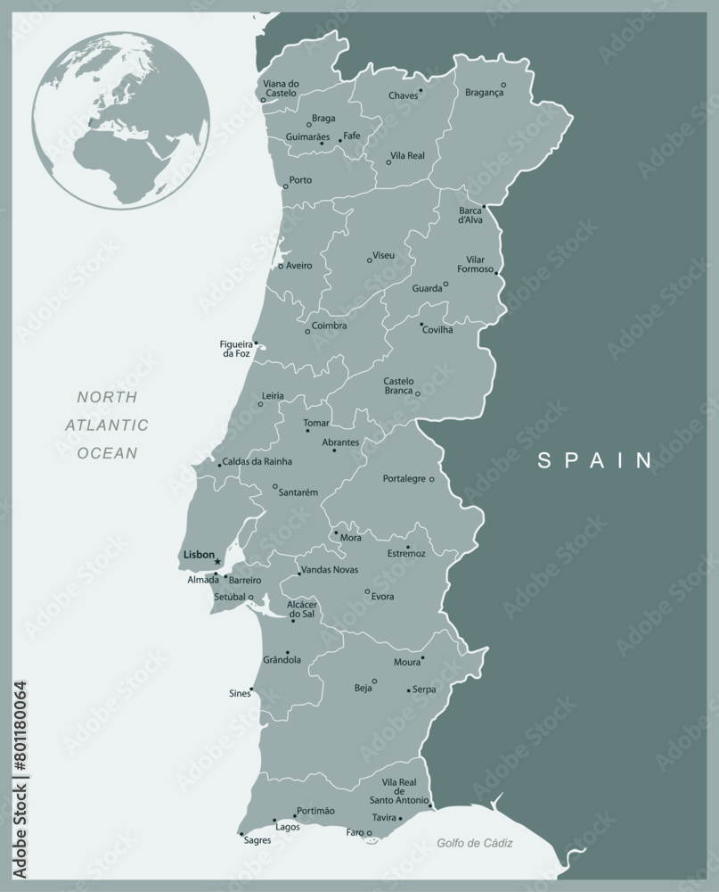 Portugal - detailed map with administrative divisions country. Vector ...