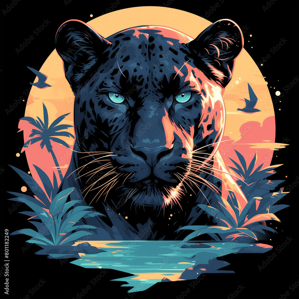 Black panther badge for t-shirt design. Leopard concept poster ...