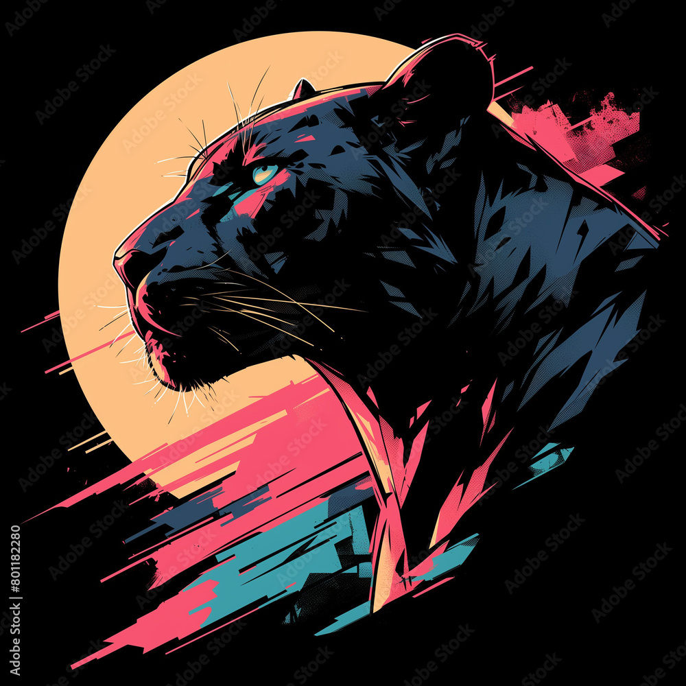 Black panther badge for t-shirt design. Leopard concept poster ...